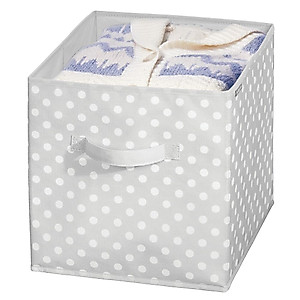 mDesign Soft Fabric Closet Storage Organizer Cube Bin Box, Handle - Storage for Baby Child/Kids Room, Nursery, Toy Room, Furniture Units, Shelf - 12.75" High - 2 Pack - Gray/White Polka Dots