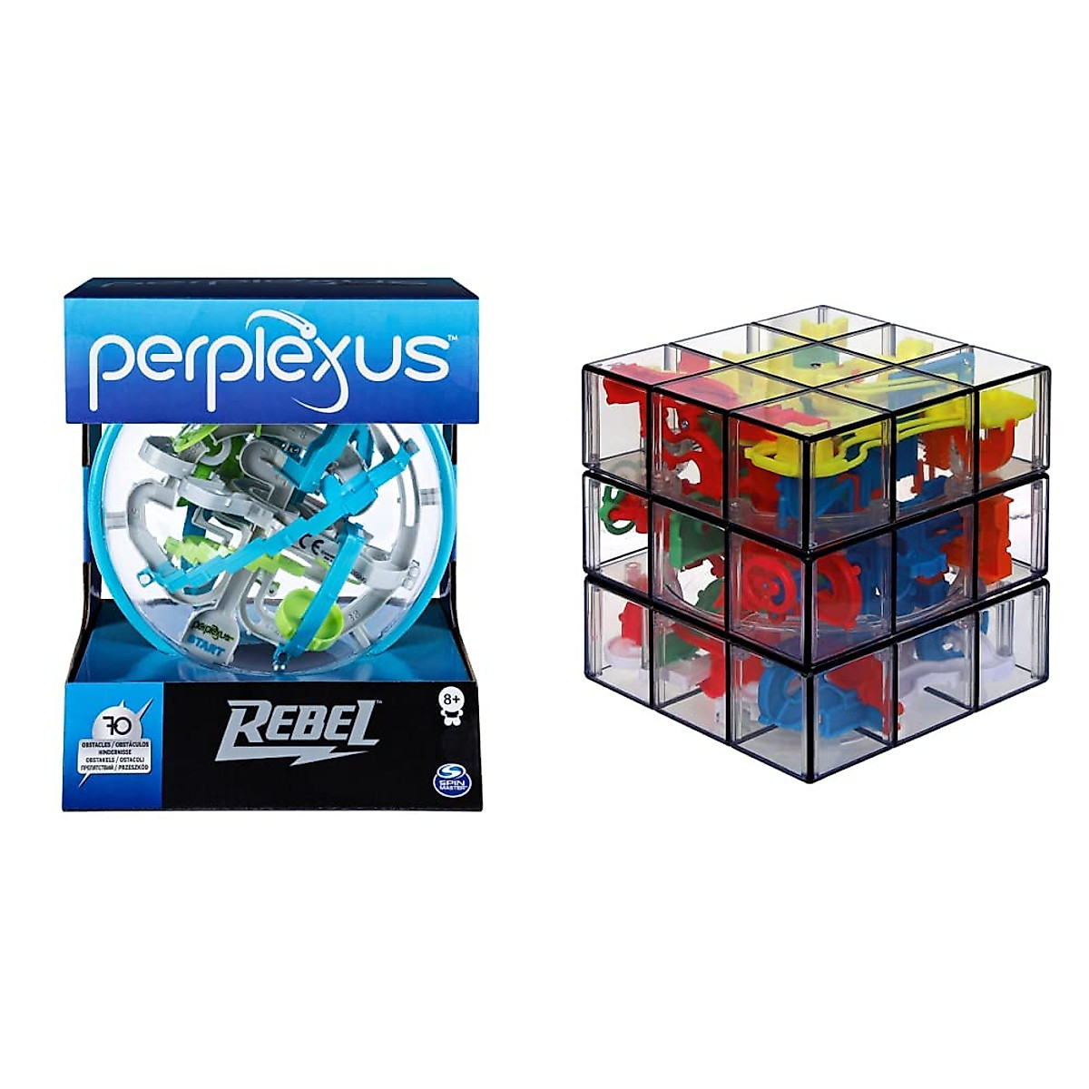 Spin Master Games Perplexus Rebel, 3D Maze Game Sensory Fidget Toy Brain Teaser Gravity Maze Puzzle Ball with 70 Obstacles and Rubik's Perplexus Fusion 3 x 3 Challenging Puzzle Maze Ball