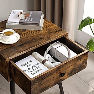 VASAGLE Nightstand, Sofa Side Table, End Table with a Drawer and Tapered Legs, Retro Style, for Bedroom, Rustic Brown ULET176B01
