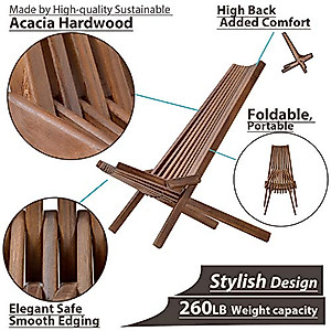 Daxue Folding Garden Chairs Solid Wood Outside Foldable Low Profile Acacia Wood Lounge Chair for Indoor Outdoor Handcrafted Patio Seating No Assembly Required Beach Yard Balcony Furniture