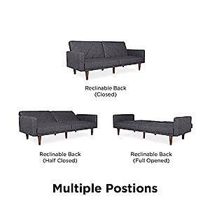 DHP Paxson Convertible Futon Couch Bed with Linen Upholstery and Wood Legs - Grey, Twin