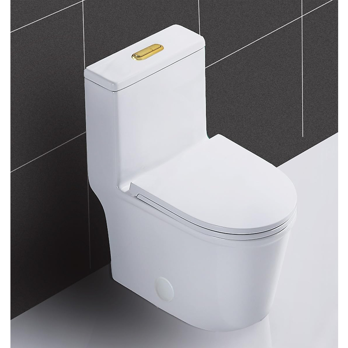 WinZo 23-inch Small Toilet One Piece with Golden Push Button Modern Design For Compact Narrow Bathroom 12" Rough-in White