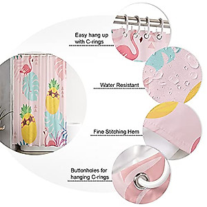 Shower Curtain, Flamingo Pineapple Palm Leaf Tropical Hawaii Washable Shower Curtain with Hooks Bath Decor Fabric Shower Curtains for Bathroom, Hotel, Stalls, Bathtubs, 72x84 in