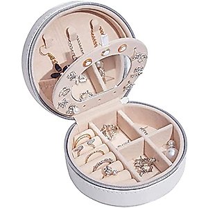 ZZYINH AN207 Leather Portable Jewelry Box Jewel Casket Portable Makeup Organizer Beauty Travel Box Festival Gift Small Jewelry (Color : White)