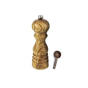 Peugeot Paris Olivier Salt Mill Gift Set Olive Wood - With Wooden Scoop (7 -Inch, Salt Mill w/ Scoop)