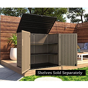 HOMSPARK Storage Shed Weather Resistance, Multi-Purpose Outdoor Storage Cabinet for Backyards and Patios, Horizontal Storage Shed for Lawnmower, Patio Accessories (Coffee, X Large - 48 cu.ft)