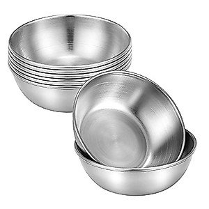 UPKOCH 8pcs Stainless Steel Sauce Dishes Dipping Bowls Round Seasoning Dish Saucer Appetizer Plates for Restaurant Home (Silver)