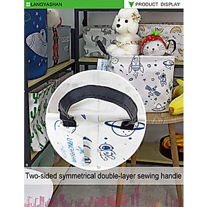 LANGYASHAN Square Storage Baskets Waterproof Canvas Children Laundry Nursery Hamper for Shelves Gift Baskets Toy Organizer Room Decor (Square spaceship)