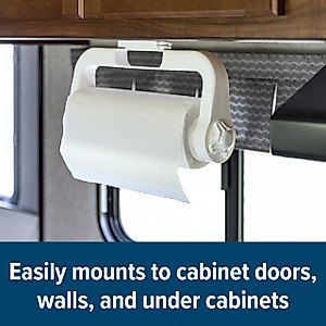 Camco Paper Towel Holder | Ideal for Compact Areas | Features Mountable Design and Adjustable Side Knob | White (57114)