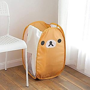 WEI LONG Mesh Popup Hamper-Foldable Lightweight Basket for Washing-Durable Clothing Storage for Kids Room,Students College Dorm,Home,Travel & Camping-Pop-up Clothes Hamper (Pink Rabbit)