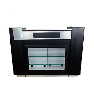 MAYAKOBA Sonoma II Reception Desk with Glass Display Adjustable Shelves, Side Cabinets, Office Restaurant Beauty Salon Furniture, Luxe Black/Silver Accents