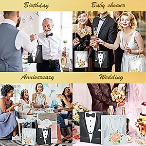 24 Pcs Wedding Party Gift Bags Bridesmaid Gift Bags Tuxedo Groomsmen Gift Bag Set Gift Wrap Bags for Wedding Groomsman Bridesmaid, Bachelor Bridal Shower Party Favors, 3.1 x 7.5 x 9 Inch
