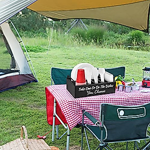 Paper Plate Organizer Holder for Countertop, Silverware Caddy with 6 Compartments for Plates, Cups, Fork, Knives, Spoon and Napkins, Paper Plate and Utensil Caddy for Party, Camping, Picnic (Black)