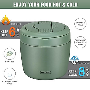 Soup Thermo for Hot Food Adults 32OZ Lunch Containers Wide Mouth Hot Food Jar Vacuum Insulated Stainless Steel Bento Box Leakproof with Spoon (Green)