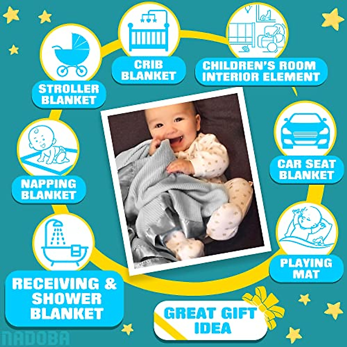 Thermal Baby Blanket for Girls and Boys - Waffle Weave Blanket Satin Baby Blanket - Throw Blanket for Baby Receiving Blankets - Soft Waffle Blanket