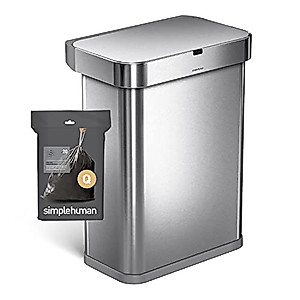 simplehuman Code Q Odorsorb Custom Fit Drawstring Odor Absorbing Trash Bags in Dispenser Packs, 50-65 Liter / 13-17 Gallon, 60 Liners