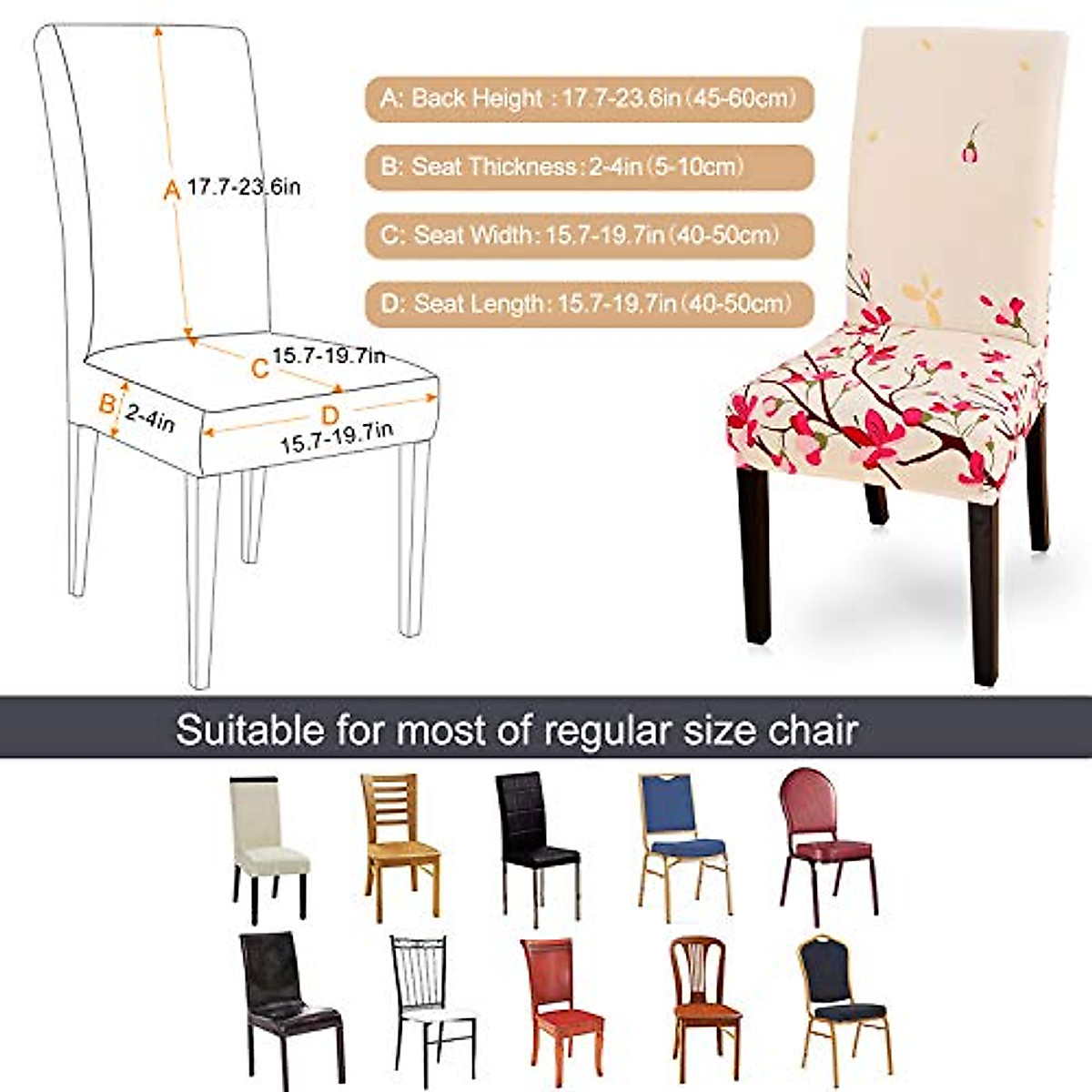 SearchI Dining Room Chair Covers Slipcovers Set of 6, Spandex Super Fit Stretch Removable Washable Kitchen Parsons Chair Covers Protector for Dining Room,Hotel,Ceremony, Flowers