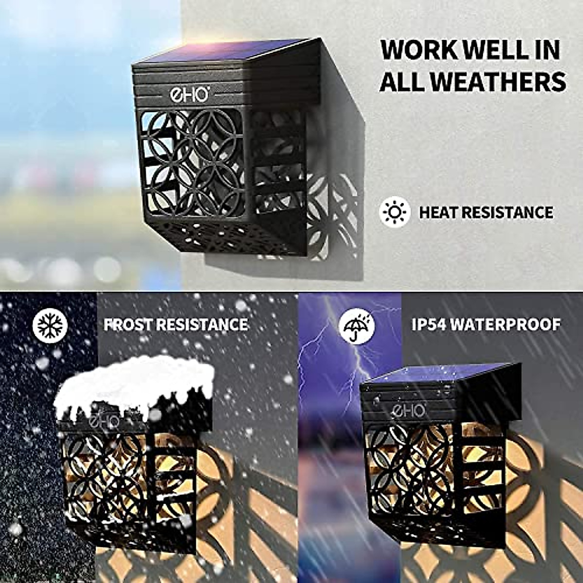 EHO Solar Deck Lights, Solar Fence Lights Outdoor Waterproof LED Garden Decorative Lighting for Post, Patio, Front Door, Step, Stair, Pool and Yard, Warm White, 4 Pack