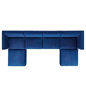 Modway Sanguine Channel Tufted Performance Velvet Modular Sectional Sofa, 6-Piece Set, Navy