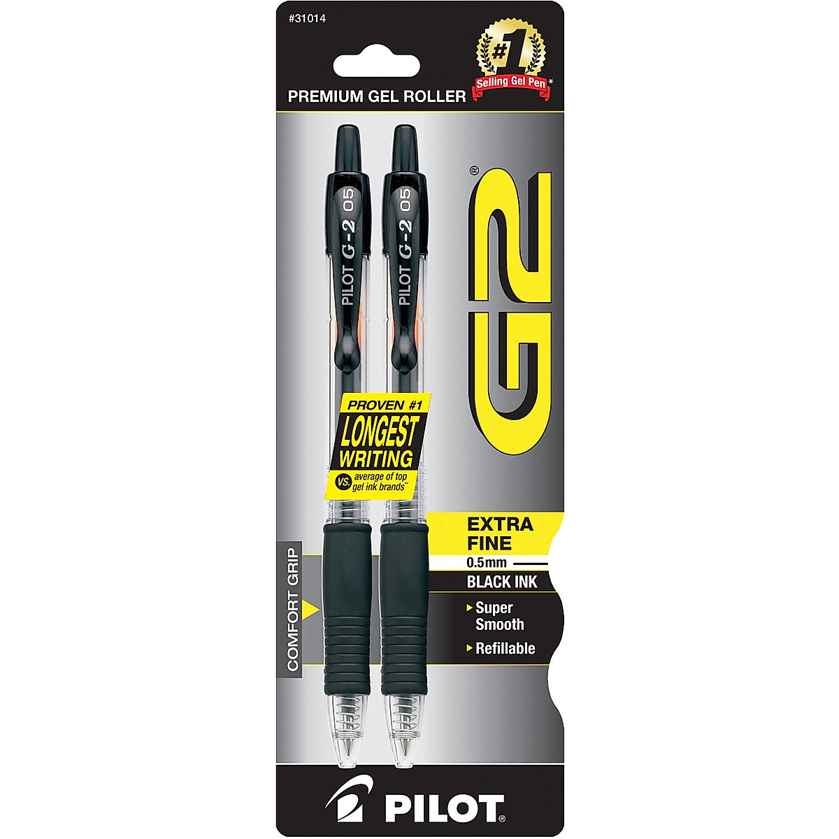 PILOT G2 Premium Refillable & Retractable Rolling Ball Gel Pens, Extra Fine Point, Black Ink, 2-Pack (31014)