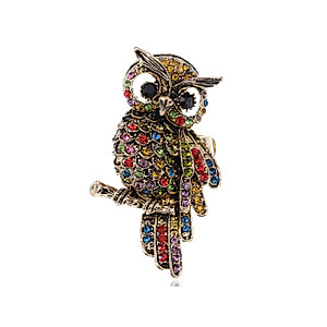 Alilang Womens Stretchy Antique Golden Tone Multicolored Rhinestones Rainbow Owl Bird Ring