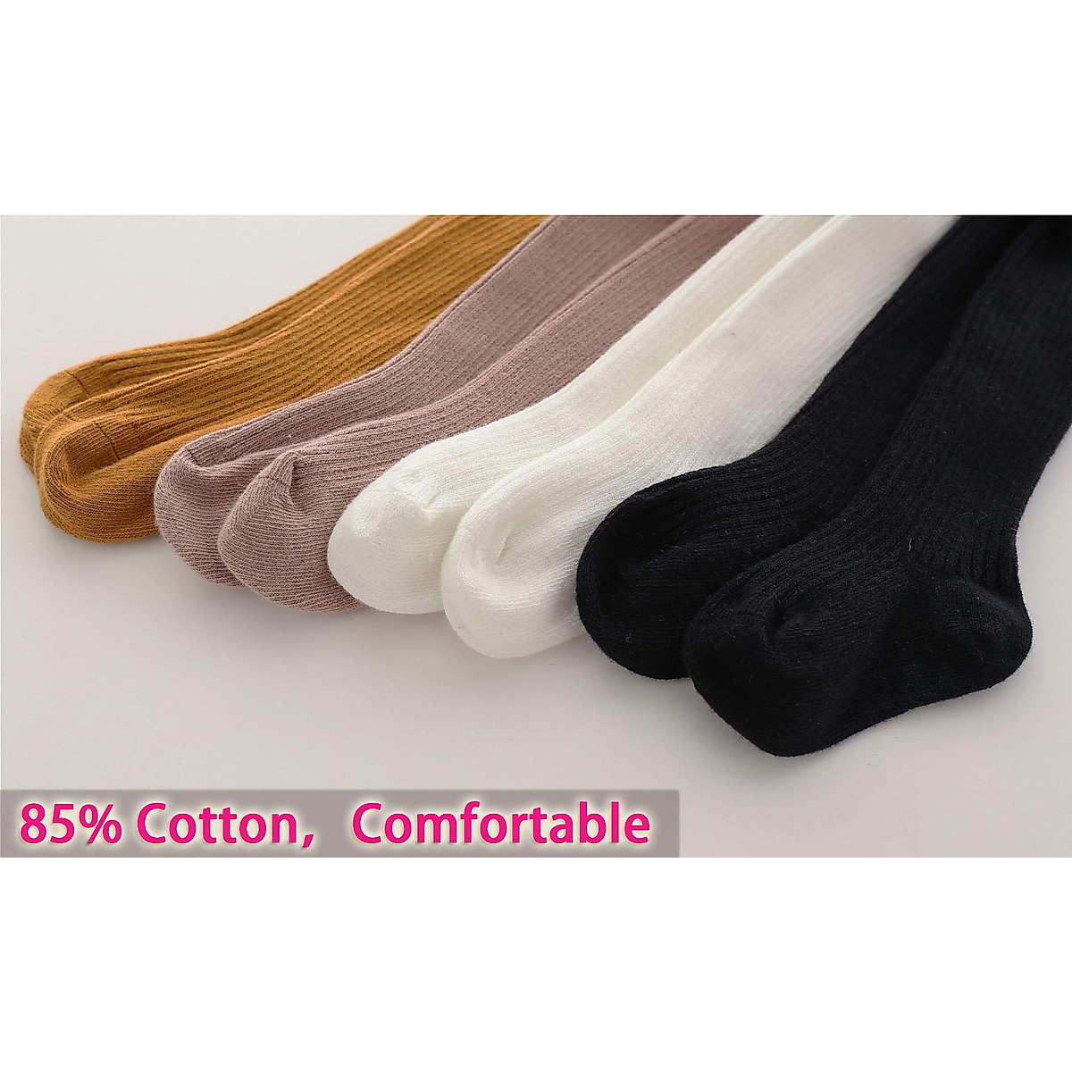 CECORC Newborn Cotton Seamless Cable Knit Tights - 4 Pack, 0-6 Months, White+Black+Lightpink+Ginger