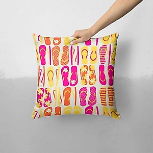 iiRov Vibrant Pink & Yellow Flip-Flop Vector - Custom Decorative Home Decor Indoor or Outdoor Throw Pillow Cover for Sofa, Bed or Couch Cushion (Pillow CASE Cover ONLY)
