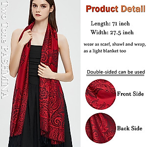 Gragengs Pashmina Shawl Wrap with Ethnic Paisley Two Tone Jacquard Scarf for Women,Paisley-Black Red