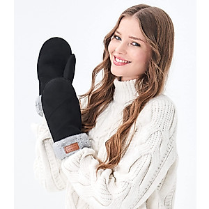 Arctic Paw Warm Black Faux Fur Running Mittens Women Winter Glove Mittens, Black