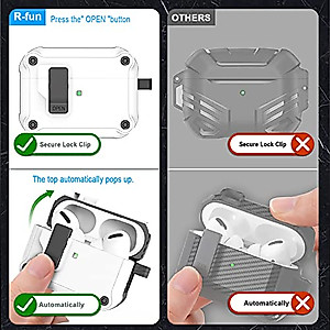 R-fun Airpods Pro 2nd Generation/1st Generation Case Cover with Automatic Snap Switch, Secure Lock Clip Super Protective for Airpods Pro Case (2019/2022) with Keychain for Men Women，White