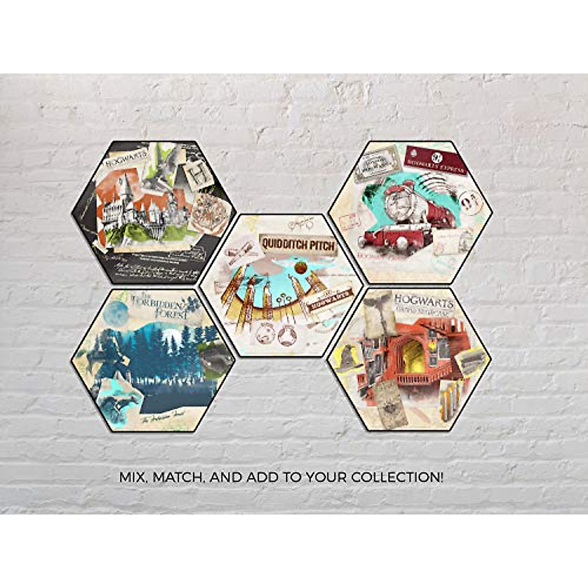 Harry Potter – Forbidden Forest – Watercolor Collage - 11.5” X 10” Hexagon Shaped KNEXAGON Wood Print – Hang Alone or Connect to Other Pieces – Officially Licensed Merchandise