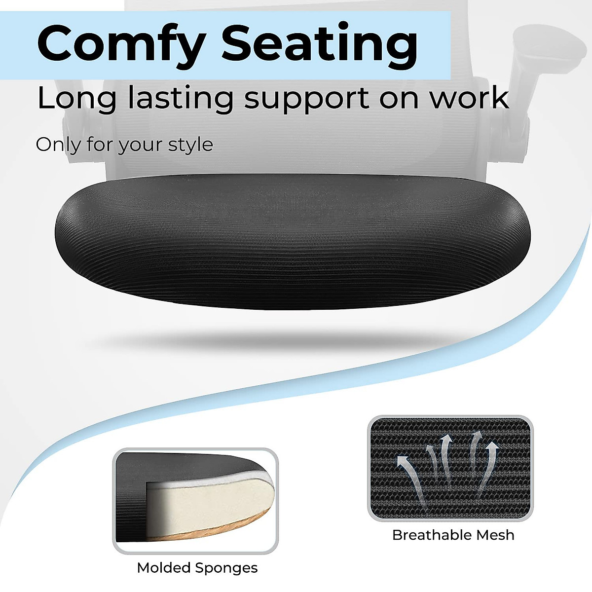 Devoko Office Desk Chair Ergonomic Mesh Chair Lumbar Support with Flip Up Arms and Adjustable Height (Black)