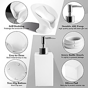 White Bathroom Accessories Set, 5Pcs Resin Bathroom Sets with Soap Dispenser Brush Holder Soap Dish and 2 Tumblers for Bathroom Restroom Apartment Home Decor