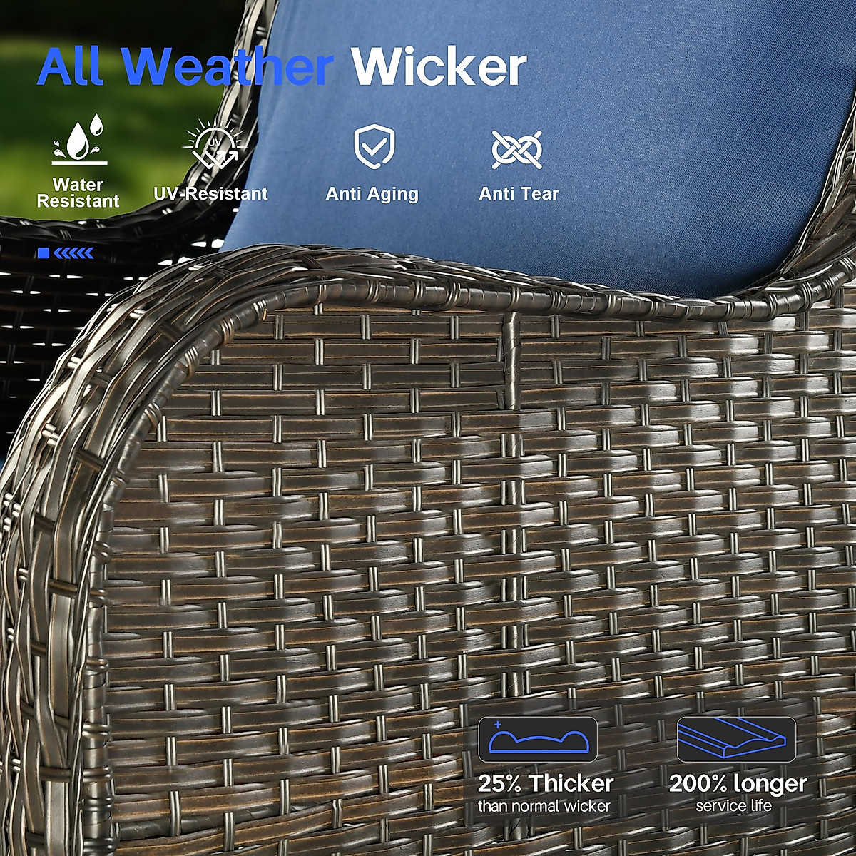 XIZZI Patio Furniture Sets with High Back Sofa,5 Pieces Outdoor Furniture Conversation Set,All Weather Wicker Outside Couch with Chairs and Ottomans,Brown Wicker Navy Blue