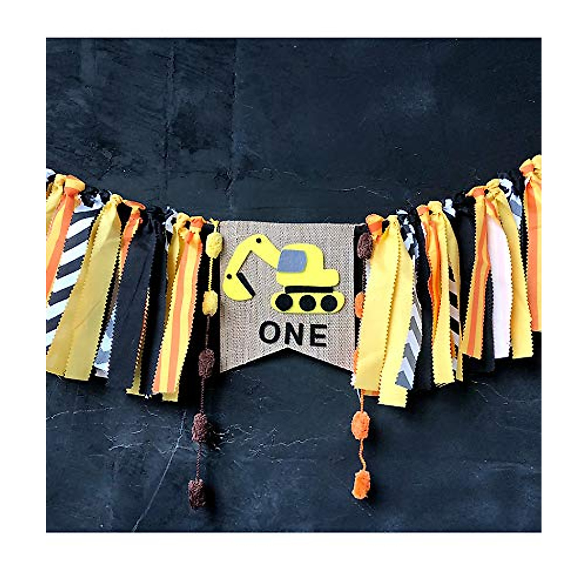 Construction Themed Highchair Banner for First Birthday Smash Cake Photo Shoot,Party Supplies and Decorations for Baby Boy's 1st Year Bday,Chair Garland for Picture Backdrop,Pre-assembles No Need DIY