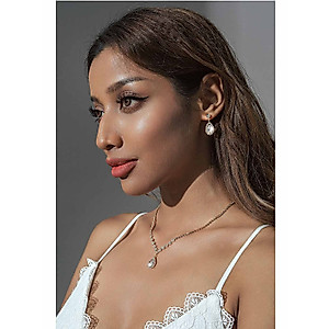 Unicra Bride Crystal Necklace Earrings Set Bridal Wedding Jewelry Sets Rhinestone Choker Necklace Prom Costume Jewelry Set for Women and Brides(Gold)