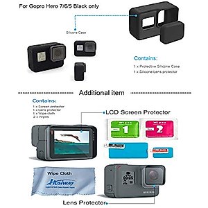 Husiway 68-in-1 Accessory Kit for GoPro Hero 7 6 5 Black GoPro7 Action Camera Filter Frame Waterproof Housing Case Bundle 60A