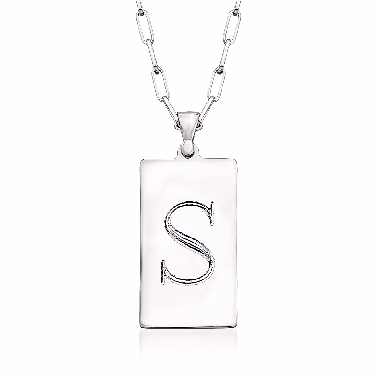 Ross-Simons Single-Initial - Italian Sterling Silver Tag Paper Clip Link Necklace. 18 inches