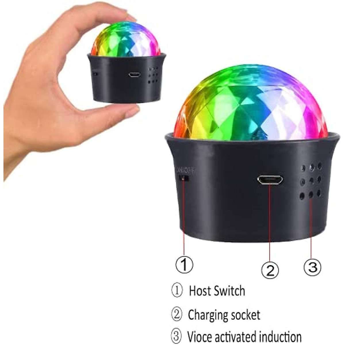 Mini Disco Light,Sound Activated Multi-Coloured Disco Ball Light USB Rechargeable Battery Disco Lights for Parties,Car Disco Ball,Disco Lights for Parties,Christmas Lights
