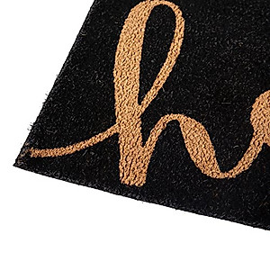 Flash Furniture Harbold Indoor/Outdoor Coir Doormat - Black Background with Natural Hello Message - 18" x 30" - Non-Slip Backing