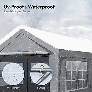 ADVANCE OUTDOOR 10x20 ft Heavy Duty Carport with Windows Sidewalls, Adjustable Height from 9.5 ft to 11 ft, Car Canopy Garage Party Tent Boat Shelter with 8 Reinforced Poles and 4 Sandbags, Gray