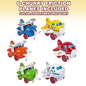 ArtCreativity Chunky Friction Airplane Toys for Kids, Set of 6, Push n Go Plane Toys with Moving Propellers and Wings, Aviation Party Favors for Boys & Girls, Pretend Play Gifts, Assorted Designs