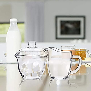 Nicunom Glass Sugar and Creamer Set for Coffee and Tea, Clear Cream Pitcher and Sugar Bowl with Lid, Cream Jug Sugar Jar, Coffee Serving Set