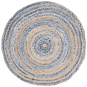 SAFAVIEH Cape Cod Collection 5' Round Blue / Natural CAP209L Handmade Braided Jute & Cotton Area Rug