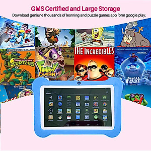 Tablet for Kids, Android 9 Kids Tablet Toddler Tablet 2GB+16GB Learning Tablet with 7 inch IPS Eye Protection Screen Dual Cameras WiFi GMS Certified Kids-Proof Children Tablets Parent Control, Blue
