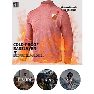 Thermal Base Layer Men Mock Turtleneck(Red Heather,XL)
