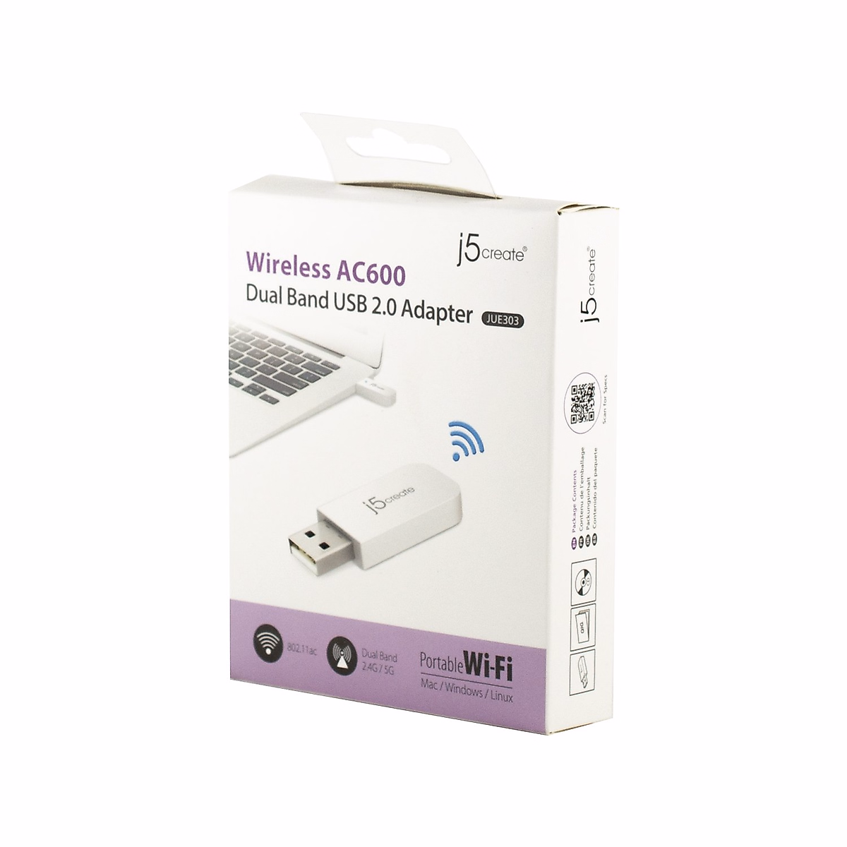 j5create Wireless AC600 Dual Band USB 2.0 Adapter- USB 2.0 | 20MHz/40MHz/80MHz Bandwidth | IEEE 802.11ac | 64/128 bit WEP | 2.4G Band and 5G | Compatible with Windows, Mac, and Linux