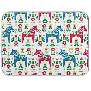Dish Drying Mat for Kitchen Folk Art Dala Horse Absorbent Heat Resistant Dishes Drainer Pad 18 x 24 Inch