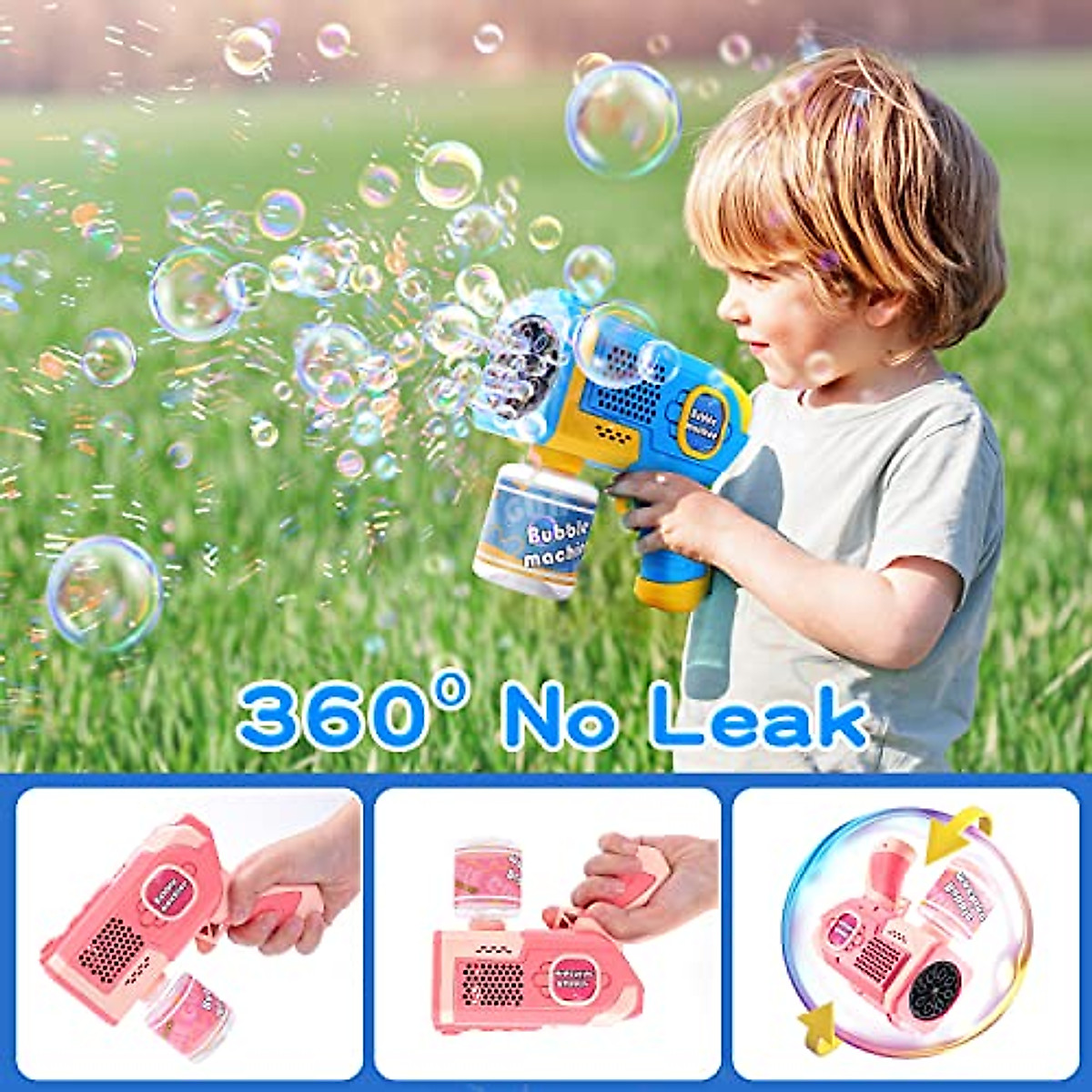 EagleStone 2 Bubble Guns for Toddlers, Automatic Bubble Machine for Kids, Bubble Blower w/ 4 Bottles Bubble Solution Refill & LED Lights, Bubbles Party Favors for Summer Outdoor Toy Birthday Gifts