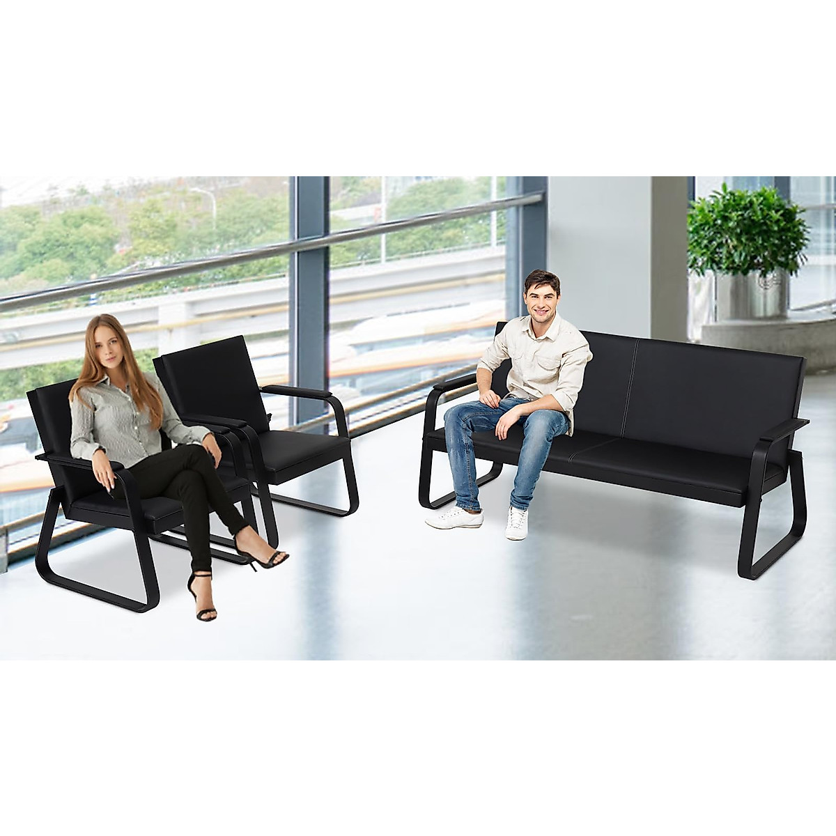 Kinsuite 5-Seat Waiting Room Chairs - PU Waiting Room Chair Reception Chairs Office Guest Chairs & Reception Chairs Lobby Bench Seating for Airport Barber Shop Lobby